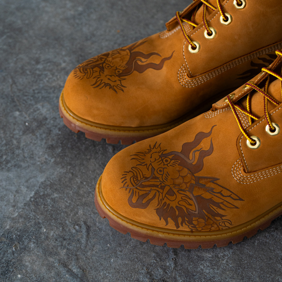 Flaming Dragon - Timberland Tan Boot Custom – MattB Customs