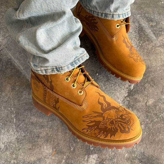 Flaming Dragon - Timberland Tan Boot Custom – MattB Customs