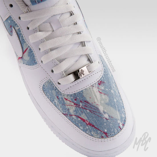 Blue Acid Wash Paint Splat Denim - Custom Nike Air Force 1 Trainers ...